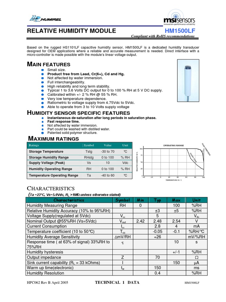 Datasheet | PDF | Humidity | Voltage