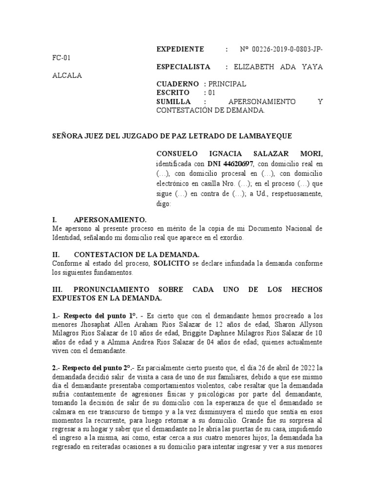 Contestacion de Demanda de Alimento | PDF