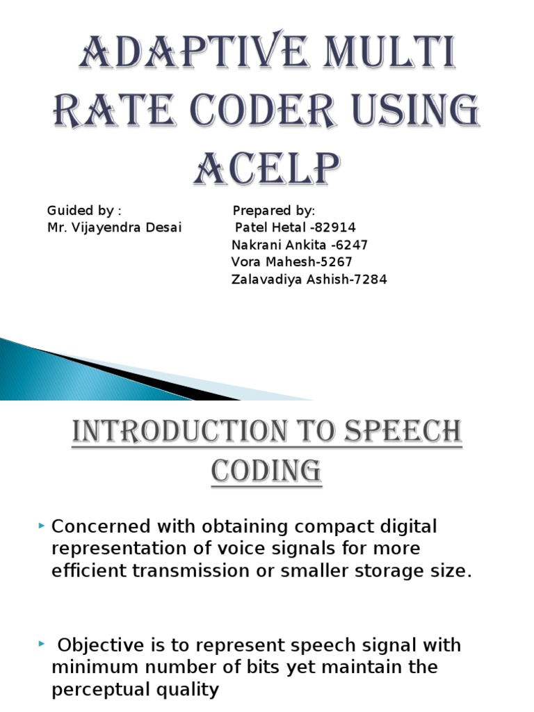 Adaptive Multi Rate Coder Using Aclp Pdf Codec Signal Electrical Engineering