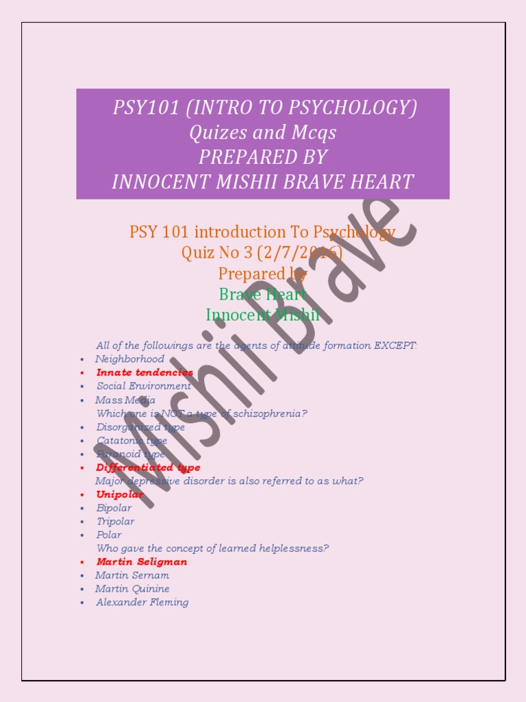 PSY101 FinalTerm MCQs 2016 | PDF | Psychology | Memory