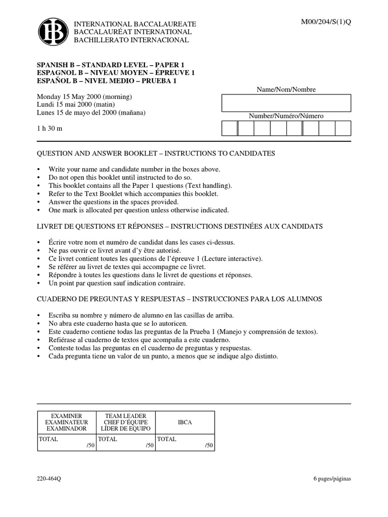 Spanish B SL P1Q | PDF