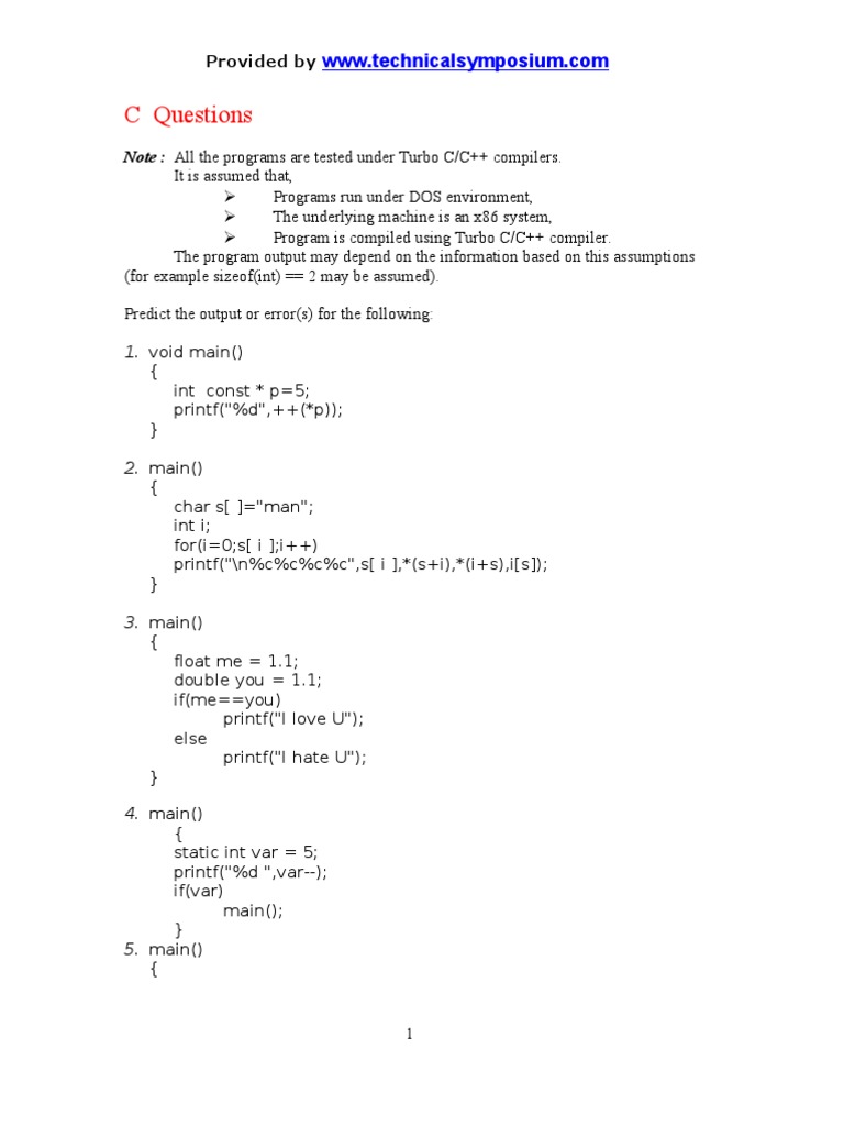 C/C++ Program Output Predictions | PDF