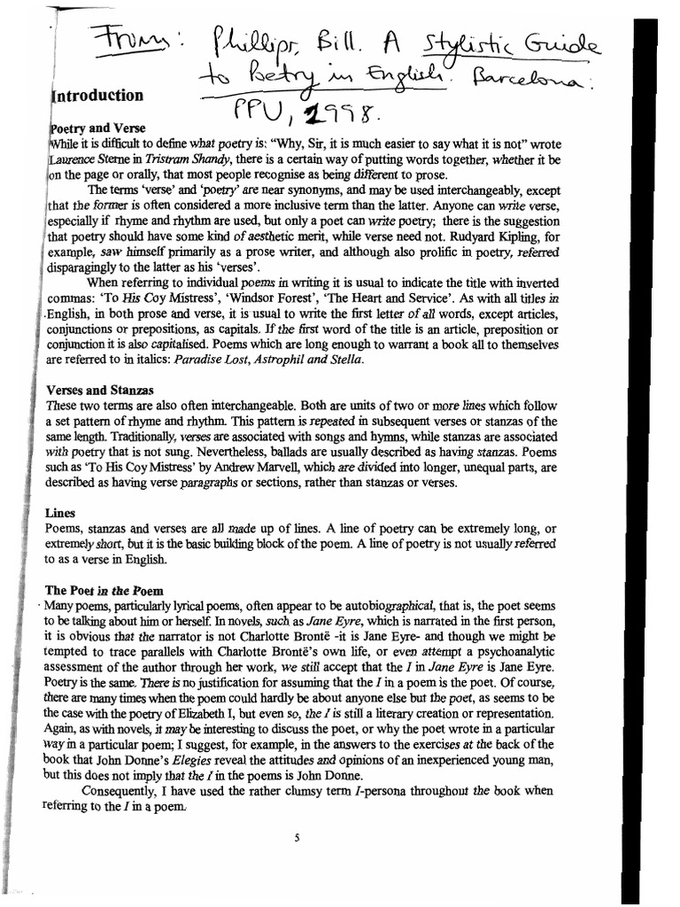 Extract From Bill Phillips, Guide To Poetry | Pdf