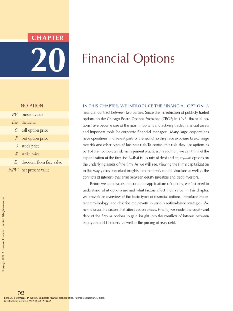 Corporate Finance, Global Edition - (Part 7 Options) | PDF | Option (Finance) | Put Option