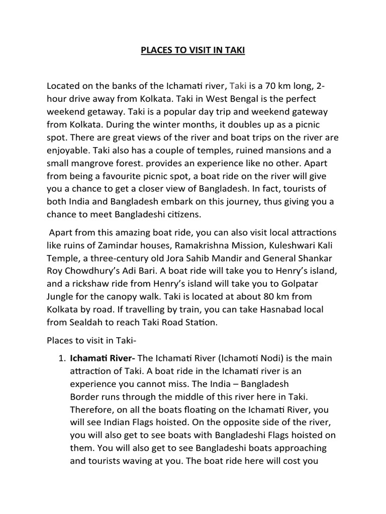 Places To Visit in Taki | PDF | Social Science