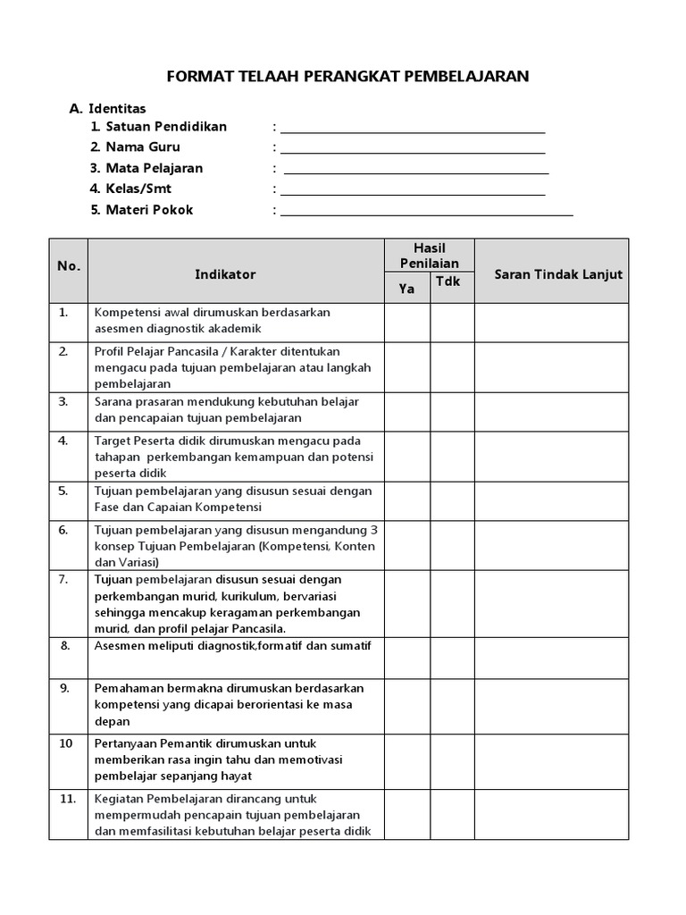 Format Telaah Perangkat (Modul Ajar) | PDF