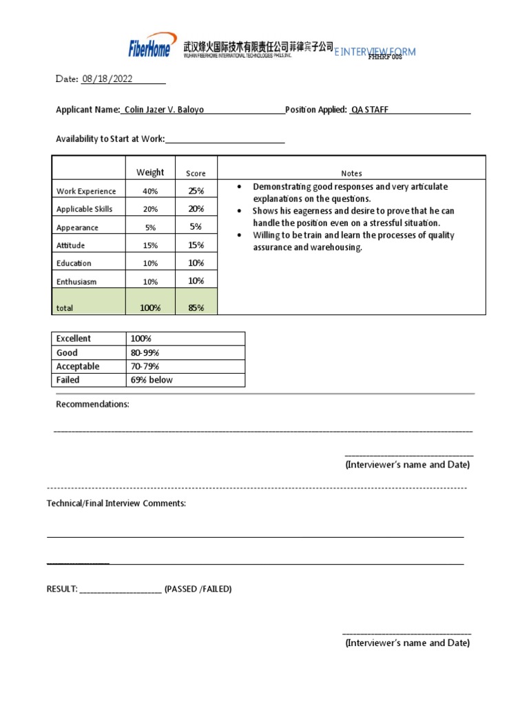 QA Staff Interview Evaluation for Colin Baloyo | PDF | Career & Growth