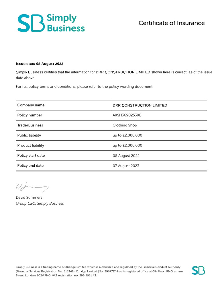 AXSH3690253XB1-Certificate of Insurance | PDF