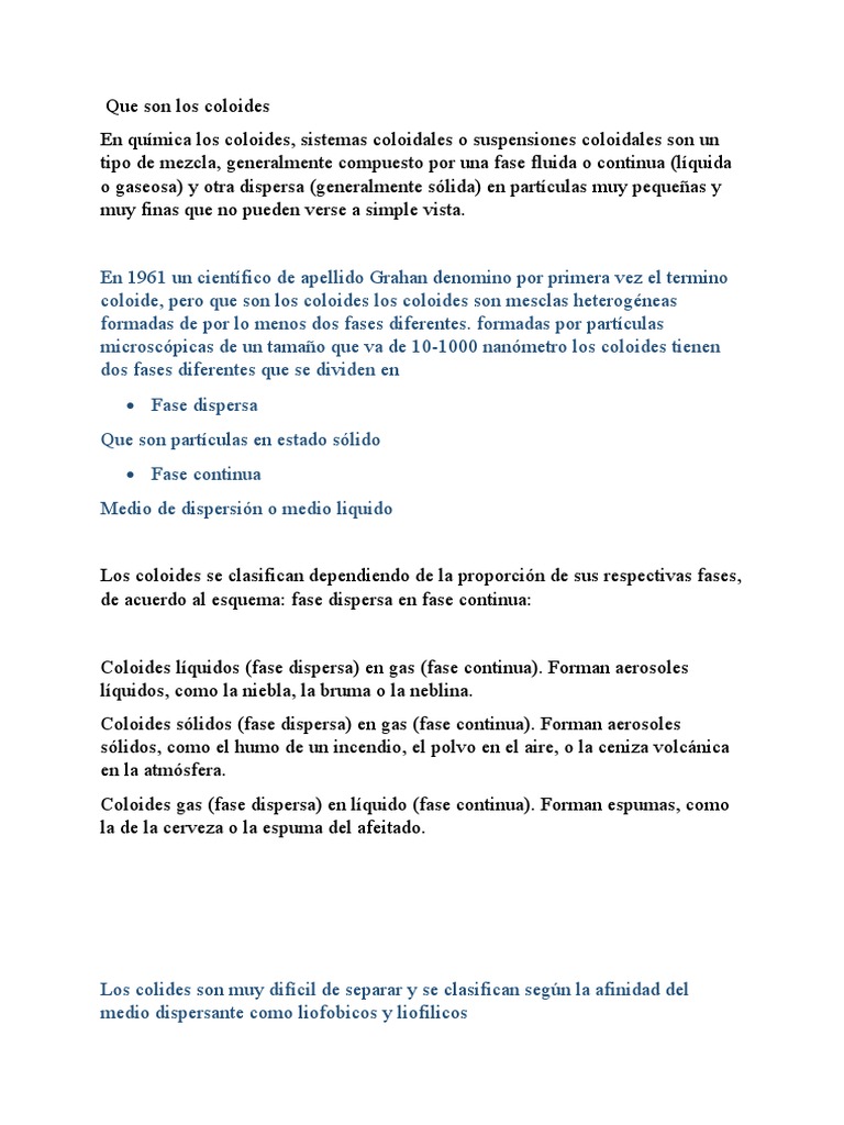 Que Son Los Coloides | PDF | Coloide | Fase (materia)