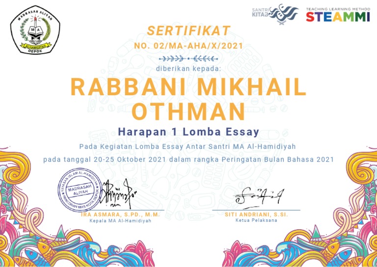 Sertifikat Lomba Essay (1) - 4 | PDF