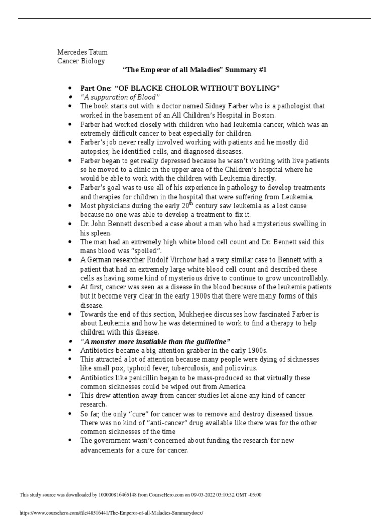 The Emperor of All Maladies Summary | PDF | Cancer | Leukemia