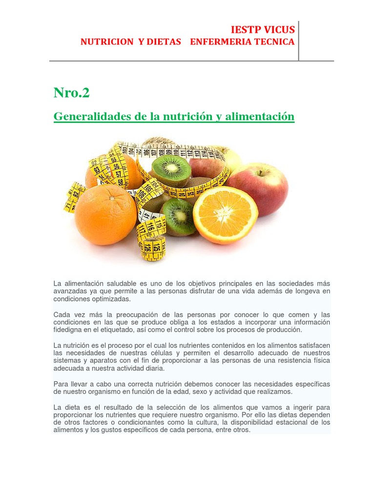 Generalidades de la nutrición y dietas | PDF