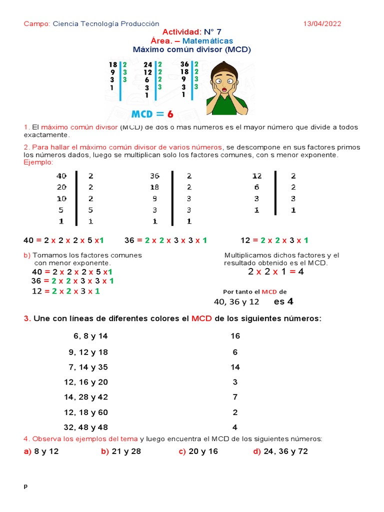 Cálculo del Máximo Común Divisor (MCD) | PDF