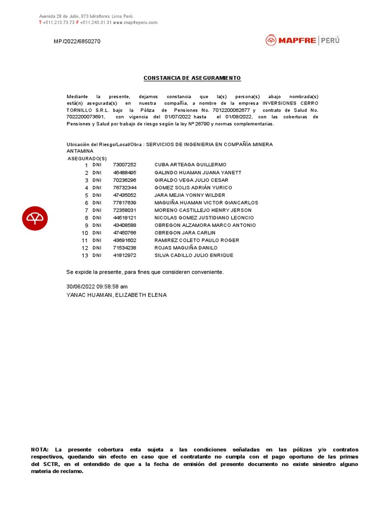 Constancia SCTR Julio | PDF | Minería