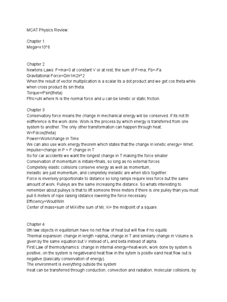 MCAT Physics Review Summary | PDF | Neutron | Pressure