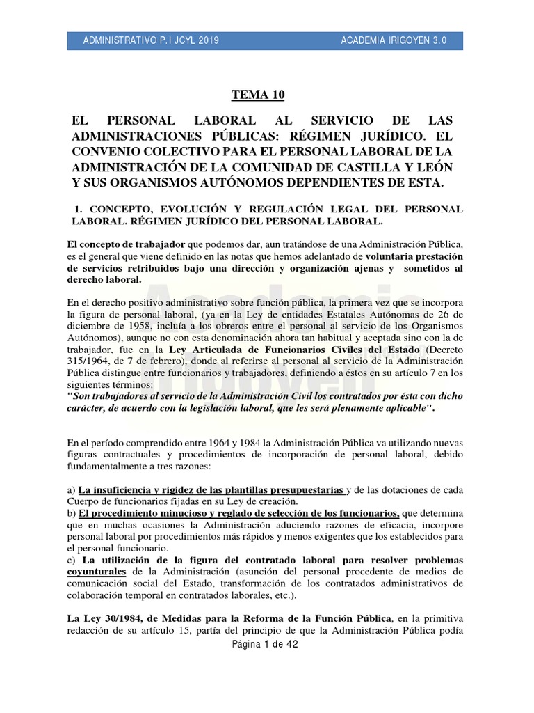 Tema 10 El Personal Laboral. Administrativo Promoción Interna Junta de Castilla y León | PDF ...