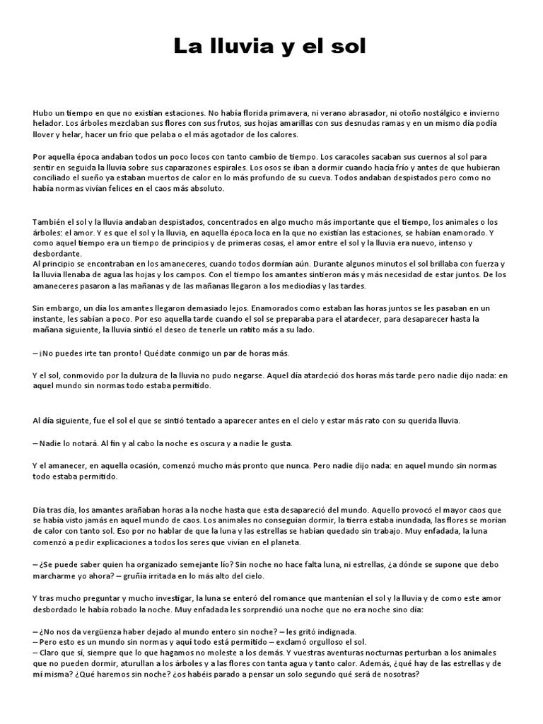 La Lluvia y El Sol (Cuento) | PDF | Amor | Lluvia