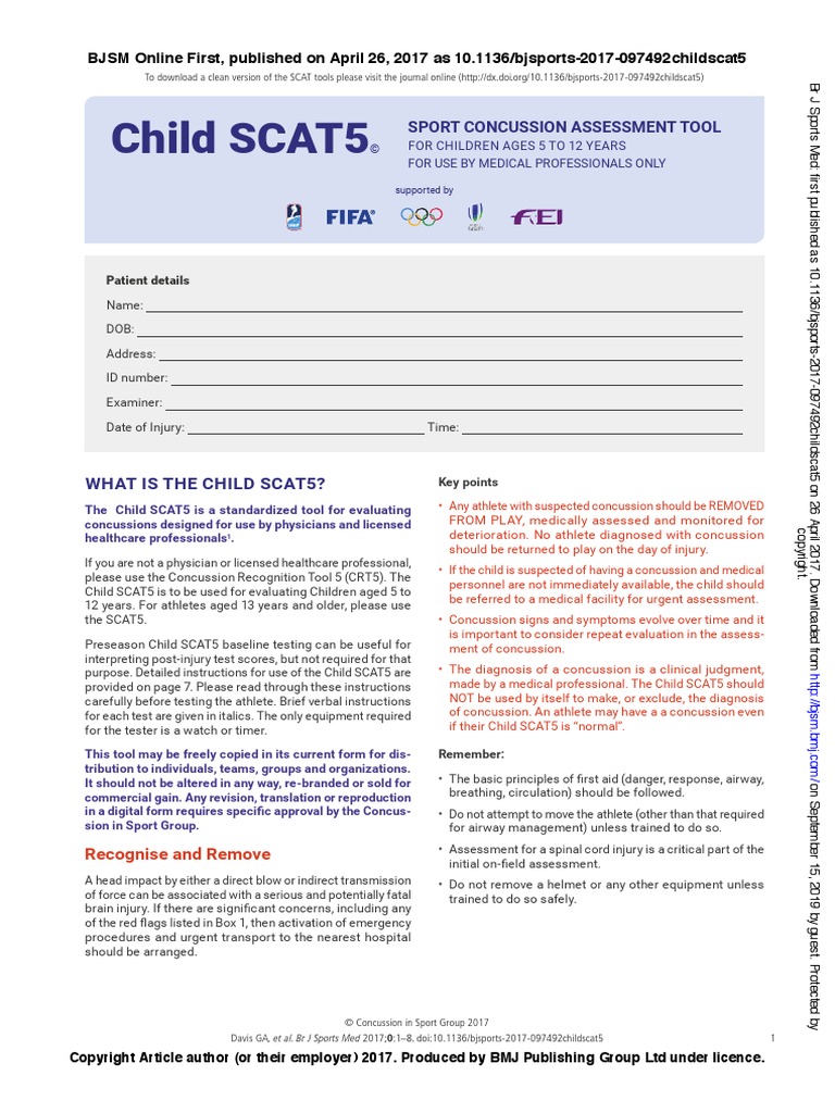 Child SCAT5 | Download Free PDF | Concussion | Medical Specialties