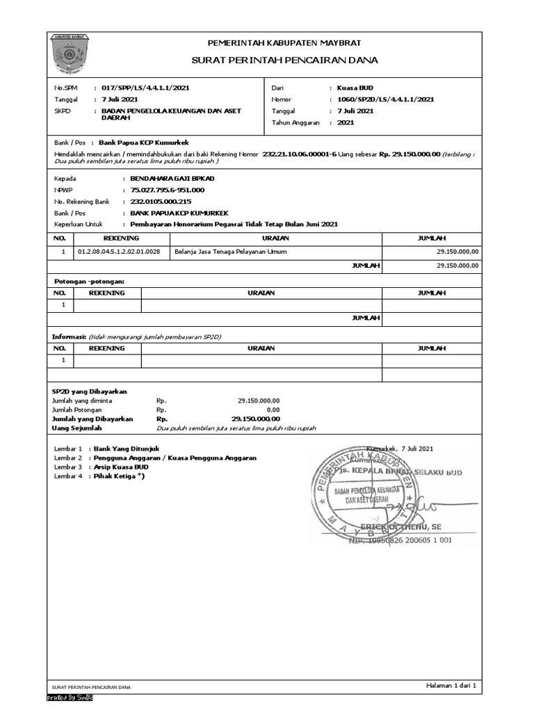 Surat Perintah Pencairan Dana | PDF