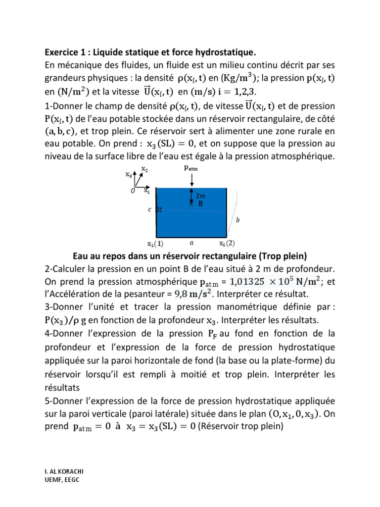 Mecanique Des Fluides TD 1 | PDF | Pression | Fluide