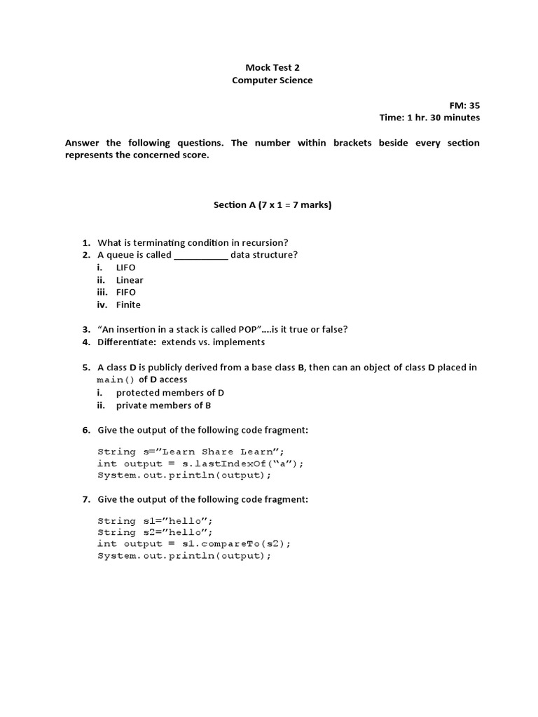 Computer Science Mock Test 2: Answers and Explanations | PDF ... Computer Science Mock Test 2: Answers and Explanations | PDF ...