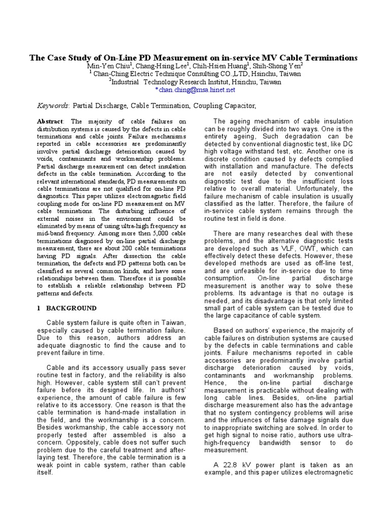 The Case Study of On-Line PD Measurement On In-Service MV Cable Terminations | PDF | Electrical ...