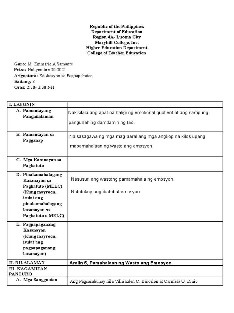 EsP-8-Lesson-Exemplar-blank | PDF