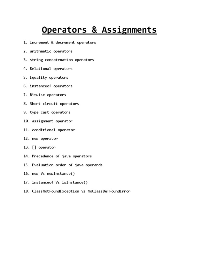 Operators & Assignments by Durga Sir | PDF