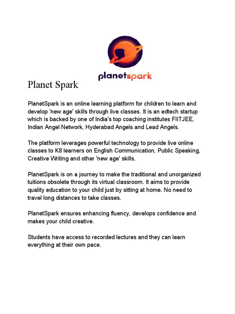 Planet Spark | PDF | Educational Technology | Startup Company