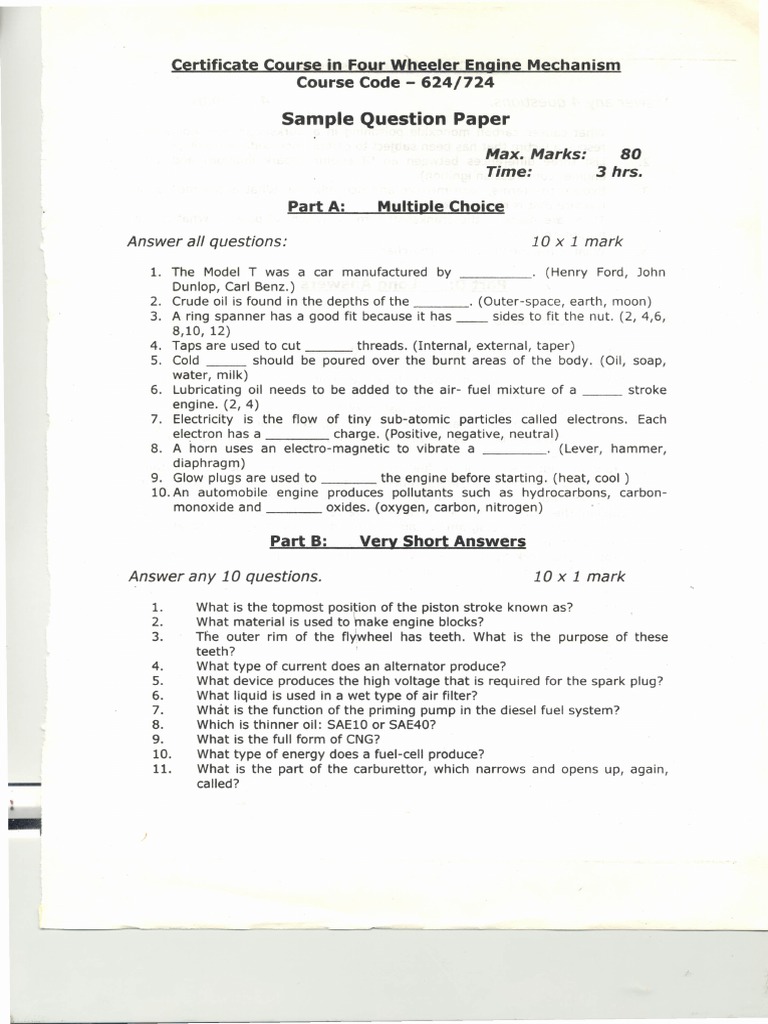 Sample Question Paper | Download Free PDF | Internal Combustion Engine ...