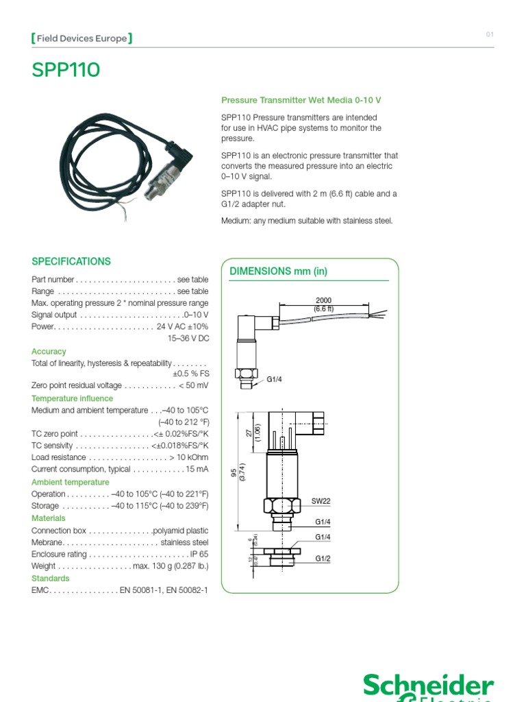 Pressure Transmitter 0-10v Scheider | PDF | Pressure Measurement | Pipe ...