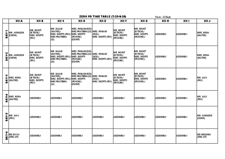 Zero PD Time Table for Class XII | PDF