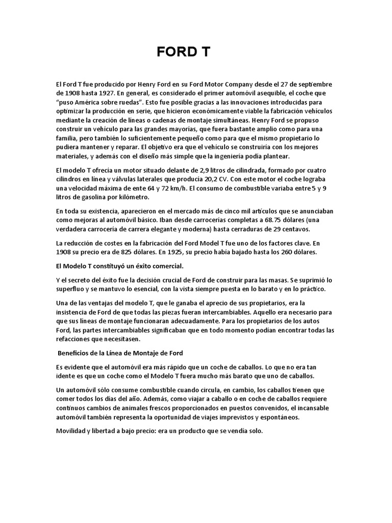 Ford T | PDF | Compania de motores ford | Coche