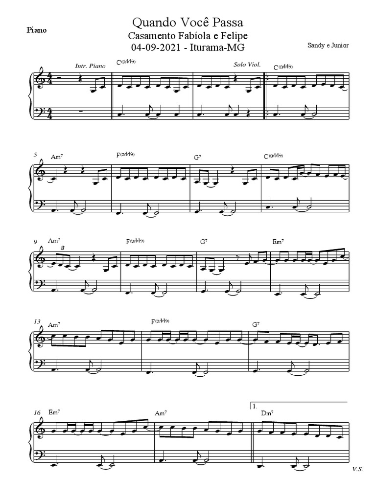 Quando Você Passa - Sandy e JR Piano | PDF