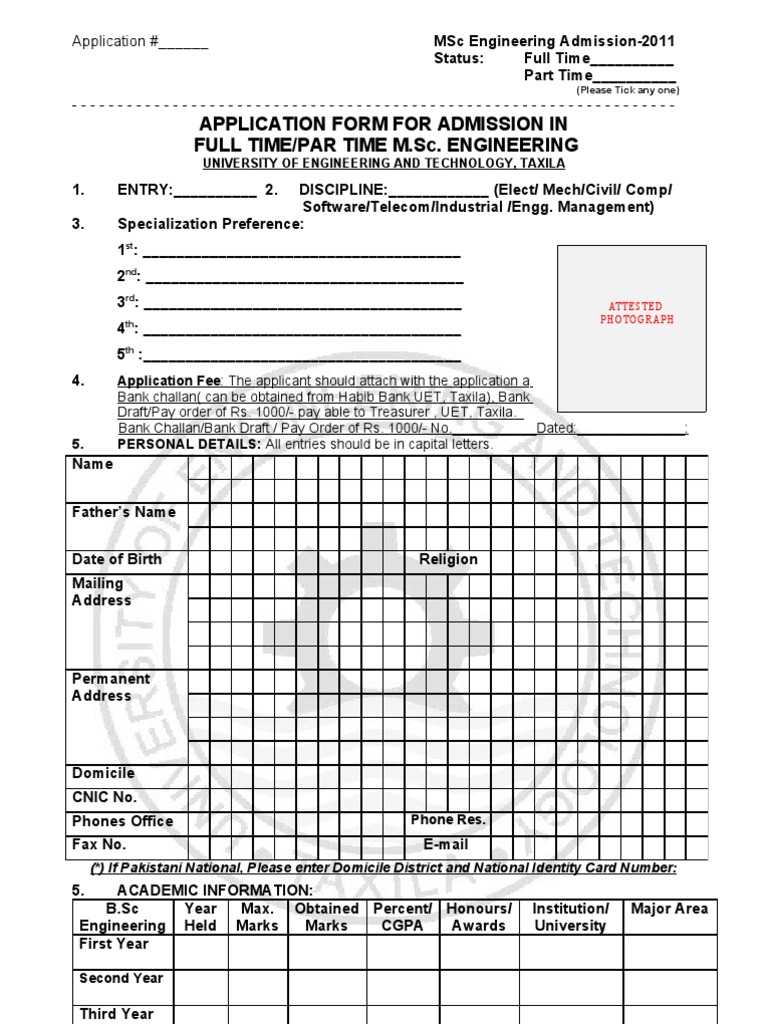 Application Form MSC Full-Part Time | PDF
