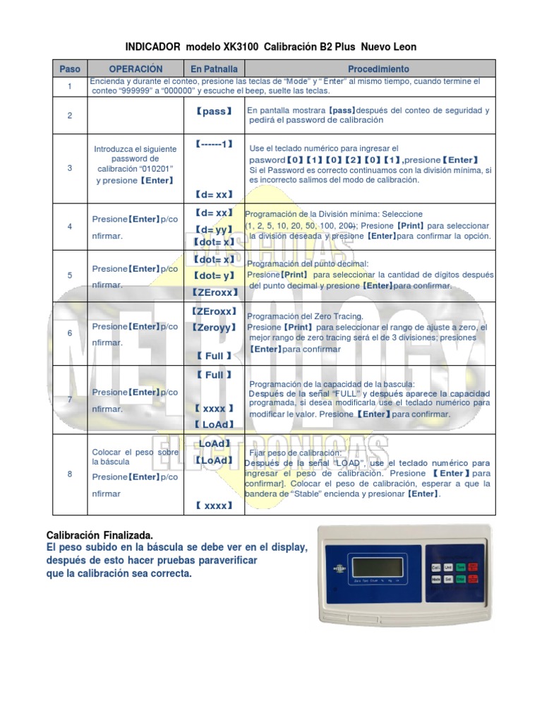 INDICADOR Modelo XK3100 Calibración B2 Plus Nuevo Leon | PDF