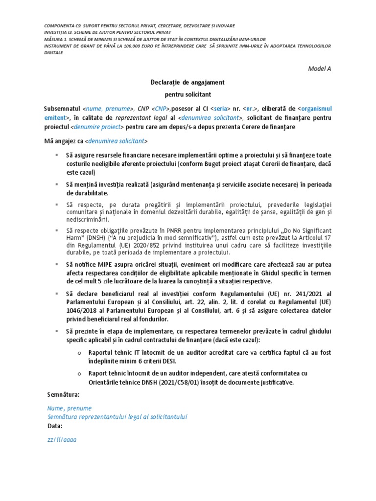 Model A - Declaratie Angajament | PDF
