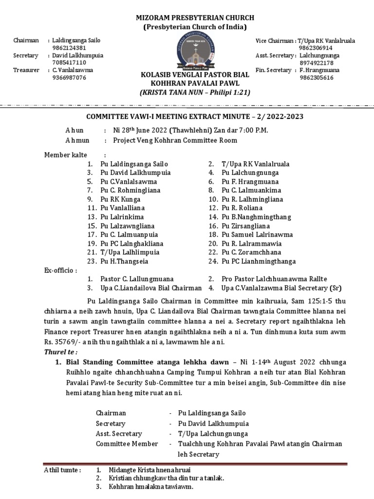 Bial KPP Committee Vawi-I Na Minute | PDF | Wellness | Lifestyle