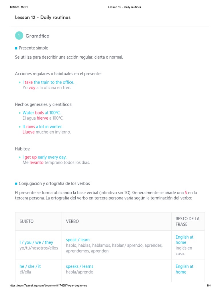 Lesson 12 - Daily Routines | PDF