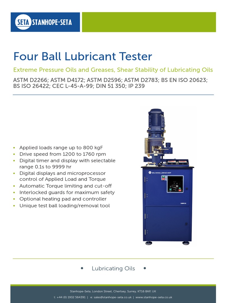 Four Ball Lubricant Tester: Technical Specifications and Accessories ...