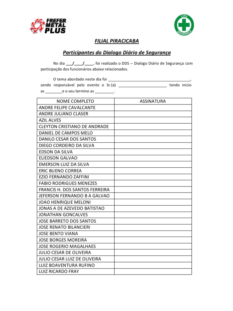 Ficha de participação do DDS