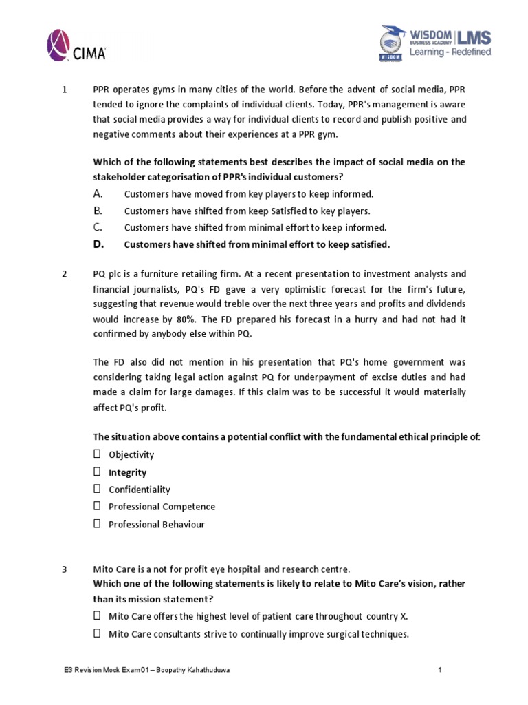 E3 Revision Mock 1 | PDF | Supply Chain | Strategic Management