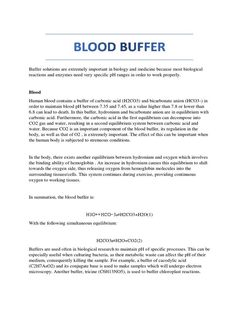 Carbonic Acid Bicarbonate Buffer Maintains Blood pH | PDF | Buffer Solution | Bicarbonate