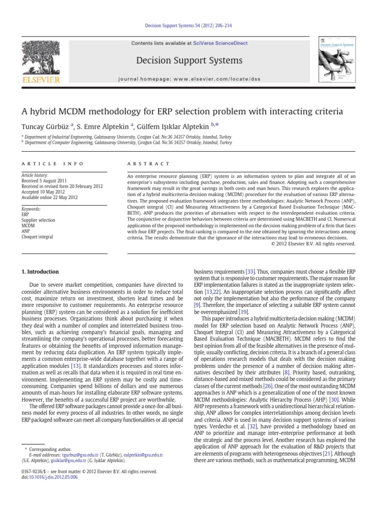 A Hybrid MCDM Methodology For ERP Select | PDF | Enterprise Resource ...