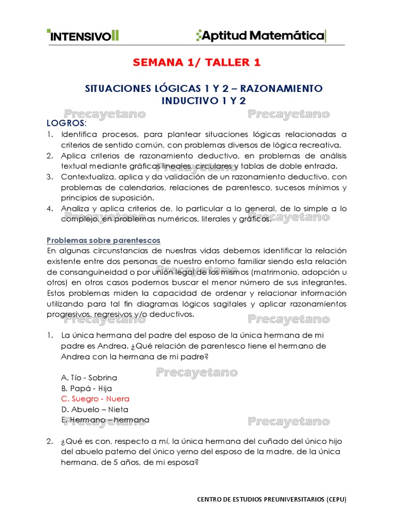 3 Aptitud Matemática Taller Semana 1 | PDF | Año | Calendario