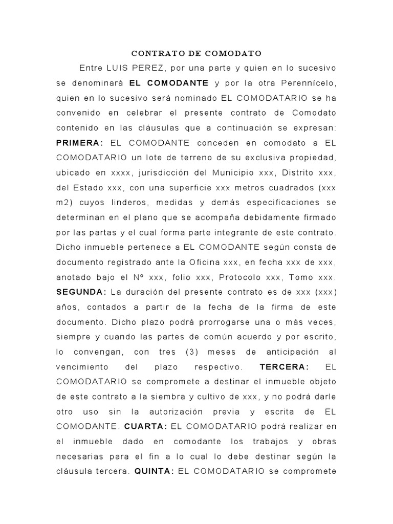 Modelo de Comodato 2 | Descargar gratis PDF | Ley común | Derecho civil (sistema legal)