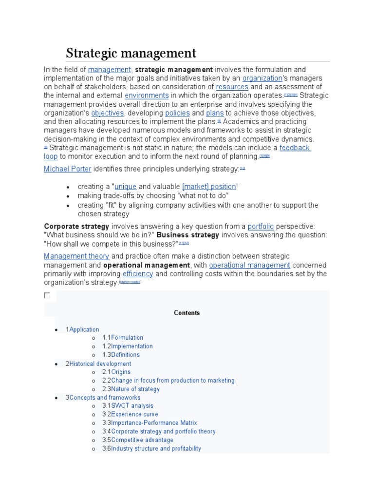 Strategic Management An Overview Of Key Concepts Processes And Influences In The Formulation