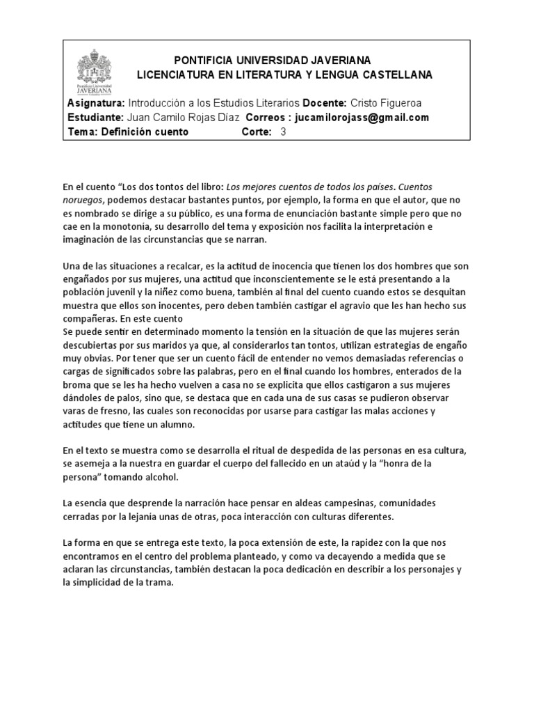 Ensayo Cuento Jua Camilo Rojas Díaz | PDF | Cuentos