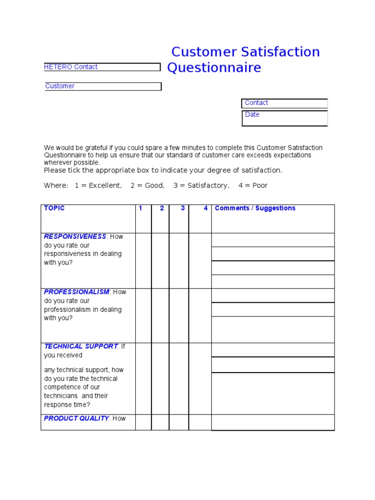 Customer Satisfaction Questionnaire | PDF