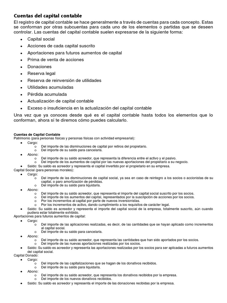 Cuentas Del Capital Contable | PDF | Contabilidad | Amortización (Negocio)